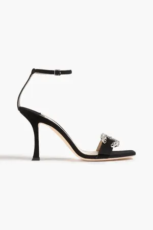 JIMMY CHOO Marsai 90 Embellished Suede Sandals - Black