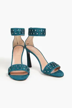 Alberta Ferretti Crystal-embellished Laser-cut Suede Sandals