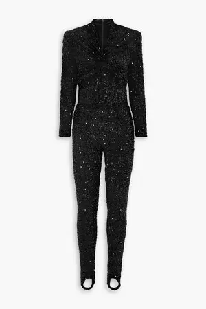 RICHARD QUINN Twist-front Sequined Stirrup Jumpsuit - Black