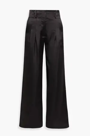 SIMONMILLER Bloo Pleated Satin Wide-leg Pants - Black