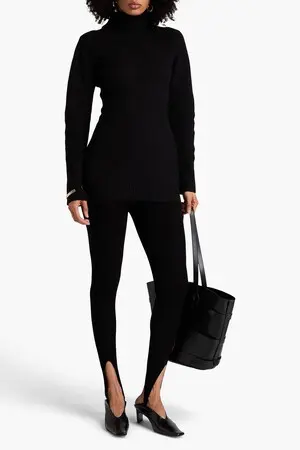 JIL SANDER Cutout Wool Turtleneck Sweater - Black