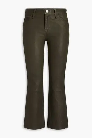 FRAME Le Crop Mini Boot Leather Bootcut Pants - Dark Green