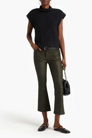 FRAME Le Crop Mini Boot Leather Bootcut Pants - Dark Green
