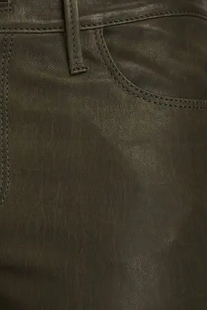 FRAME Le Crop Mini Boot Leather Bootcut Pants - Dark Green