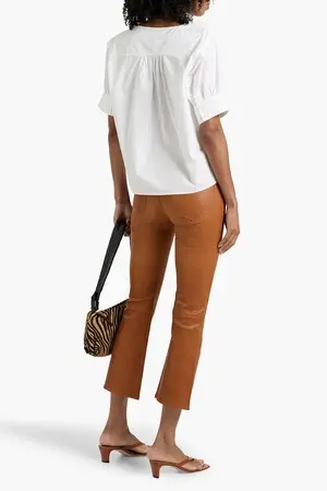 FRAME Le Crop Mini Boot Leather Bootcut Pants - Tan