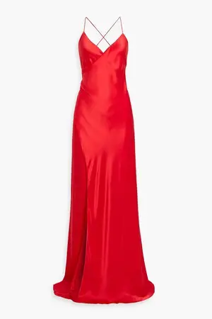 Michelle Mason Silk-satin Wrap Gown - Tomato Red