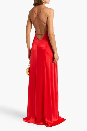 Michelle Mason Silk-satin Wrap Gown - Tomato Red