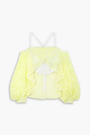 Halpern Offtheshoulder Asymmetric Sequined Mesh Top
