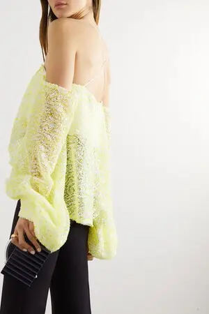 Halpern Offtheshoulder Asymmetric Sequined Mesh Top