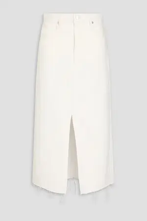 FRAME FRAME The Midaxi Frayed Denim Midi Skirt Ivory
