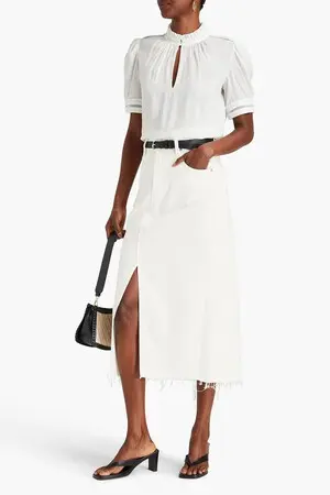 FRAME The Midaxi Frayed Denim Midi Skirt - Ivory