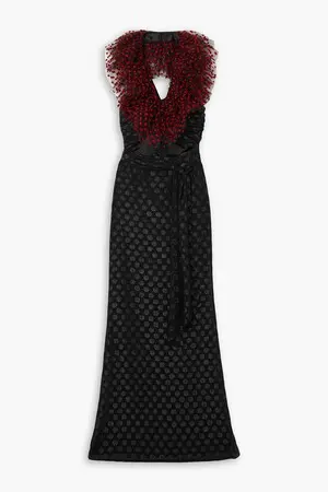 Halpern Cutout Embellished Georgette Halterneck Maxi Dress