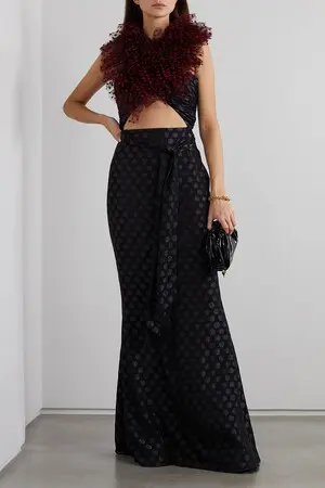 Halpern Cutout Embellished Georgette Halterneck Maxi Dress