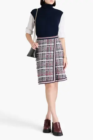 Thom Browne Checked Cotton-blend Wrap-effect Skirt - Navy