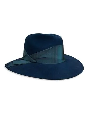 Freya Women's Gardenia Asymmetric Ribbon Fedora - Bone  - Navy
