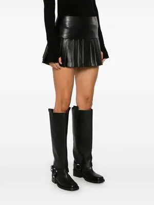 Norma Kamali Pleated Faux Leather Mini Skirt - Black