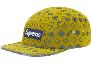 Supreme Flocked Denim Camp Cap - Mustard