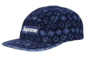 Supreme Flocked Denim Camp Cap - Blue