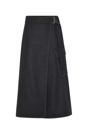 Brunello Cucinelli Brunello Cucinelli Virgin Wool Flannel Midi Wrap Skirt Medium Grey