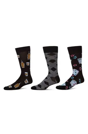 MEMOI Hobby Assorted 3-pack Crew Socks - Black
