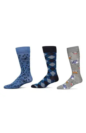 MEMOI Hobby Assorted 3-pack Crew Socks - Denim