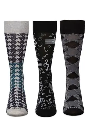 MEMOI Hobby Assorted 3-pack Crew Socks - Gray-black