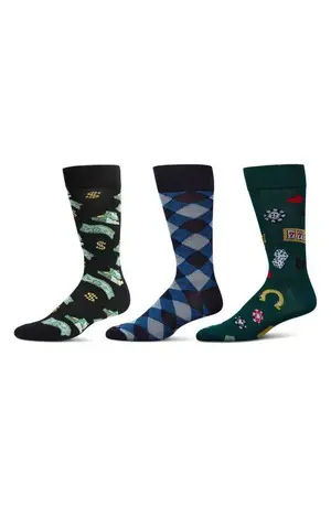 MEMOI Hobby Assorted 3-pack Crew Socks - Green