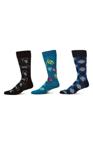 MEMOI Hobby Assorted 3-pack Crew Socks - Oatmeal