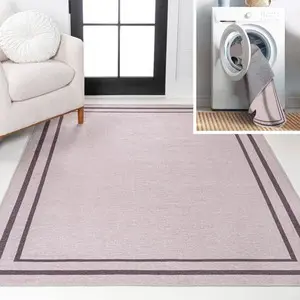 JONATHAN Y Sloane Classic 2-stripe Border Washable Area Rug Light Purple/purple