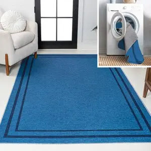 JONATHAN Y Sloane Classic 2-stripe Border Washable Area Rug - Navt/dark Blue