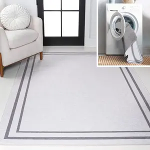 JONATHAN Y Sloane Classic 2-stripe Border Washable Area Rug - White/gray