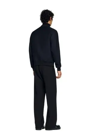 Sandro Technical Wool Blend Zip-up Bomber Jacket - Navy Blue