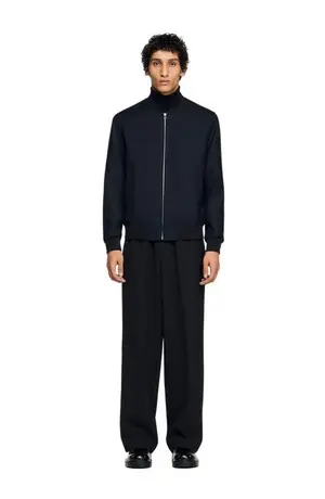 Sandro Technical Wool Blend Zip-up Bomber Jacket - Navy Blue
