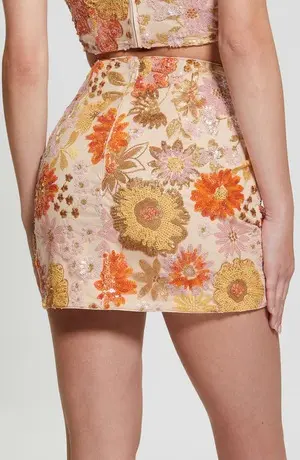 Guess Fia Floral Sequin Mini Skirt