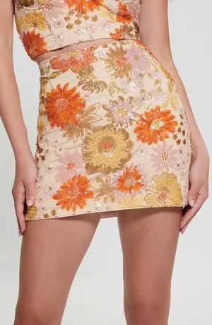 Guess Fia Floral Sequin Mini Skirt