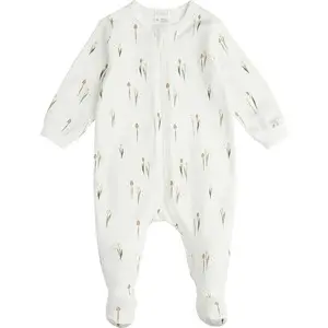 PETIT LEM Tulip Print Organic Cotton One-piece Pajamas - Off White