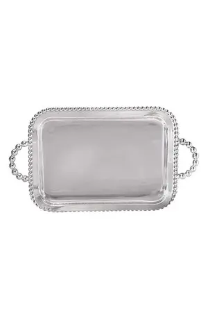 MARIPOSA Pearled Trim Large Service Tray - Silver