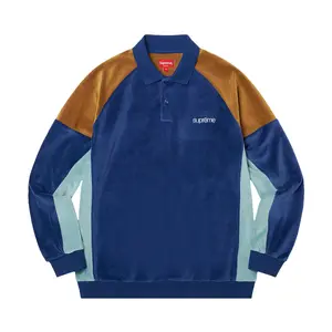 Supreme Paneled Velour Long-sleeve Polo 'dark Royal - Blue