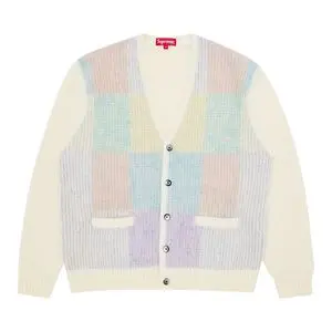 Supreme Brushed Grid Cardigan - White