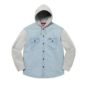 Supreme Fleece Hooded Denim Shirt - Blue