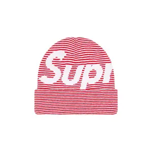 Supreme Big Logo Stripe Beanie - Red