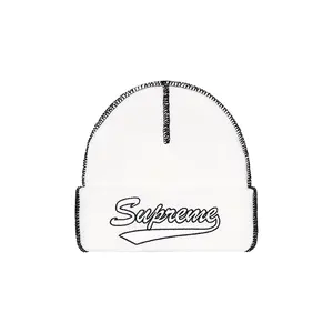 Supreme Contrast Stitch Beanie - White