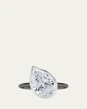 HAUTECARAT HauteCarat Two Tone 18K Gold Pear Lab Grown Diamond Ring 2.0tcw Blackened Gold