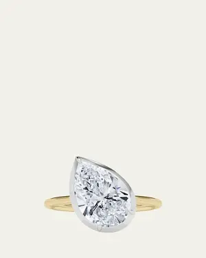 HAUTECARAT HauteCarat Two Tone 18K Gold Pear Lab Grown Diamond Ring 2.0tcw Yellow Gold