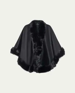 Gorski Cashmere Cape With Toscana Shearling Lamb Trim - Black