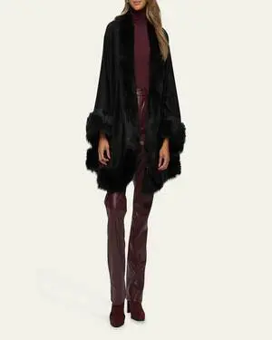 Gorski Cashmere Cape With Toscana Shearling Lamb Trim - Black
