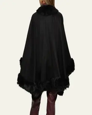 Gorski Cashmere Cape With Toscana Shearling Lamb Trim - Black