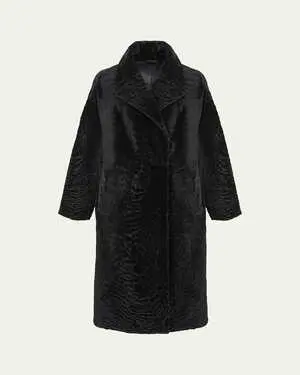 Gorski Reversible Textured Shearling Lamb Coat - Black/black