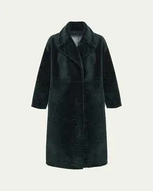 Gorski Reversible Textured Shearling Lamb Coat - Emerald/emerald