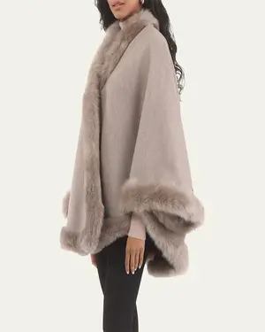 Gorski Wool And Cashmere Cape With Shearling Trim